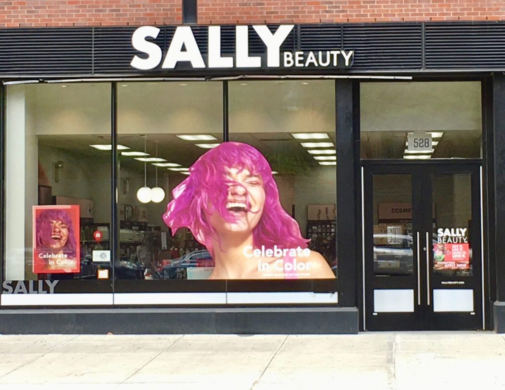 Pink Thing Of The Day: Pink Hair Color Ad on Storefront | WorleyGig.com