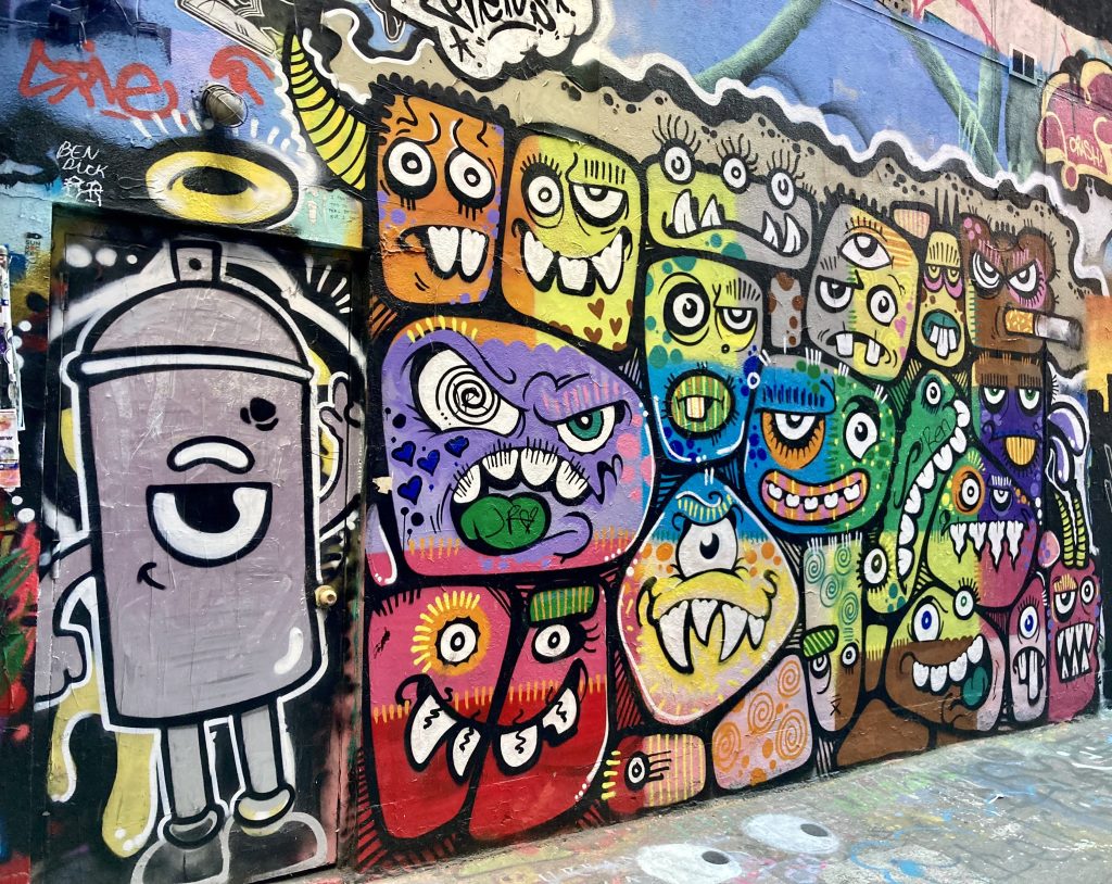 Monster Faces Mural By Phetus in Freeman Alley | WorleyGig.com